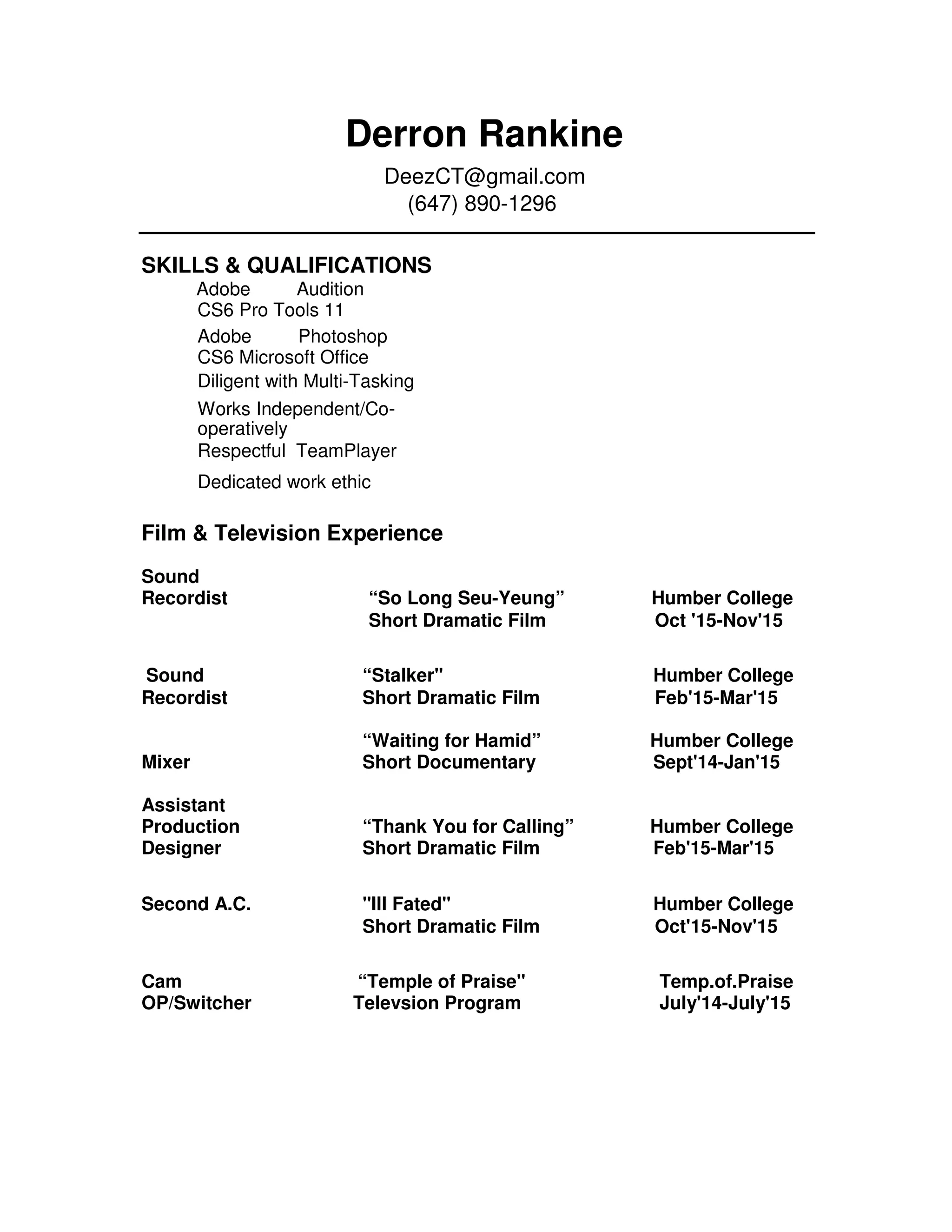 Derron Rankine Resume | PDF