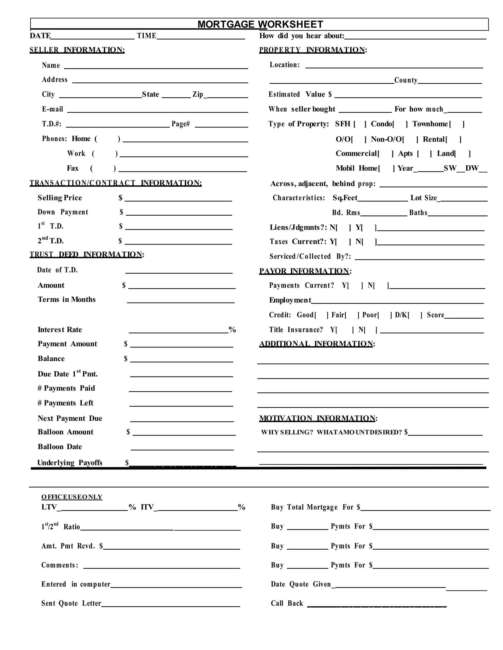 MORTGAGE WORKSHEET | DOCX