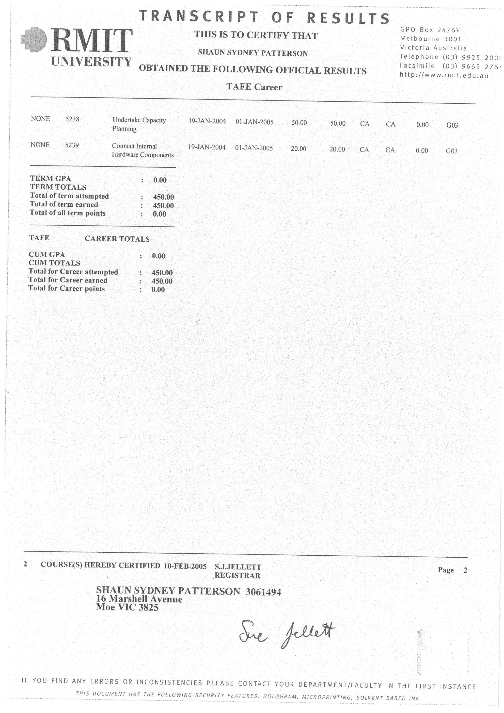 RMIT CERT IV Transcript 2 | PDF