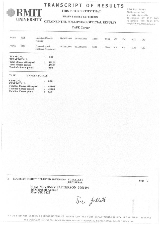RMIT CERT IV Transcript 2 | PDF