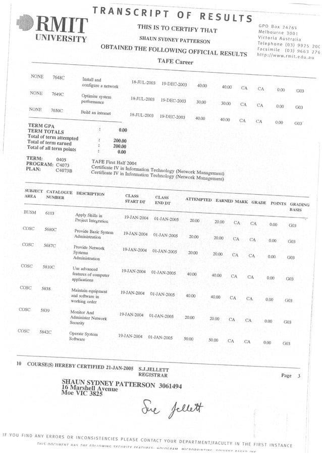 RMIT CERT IV Transcript 2 | PDF