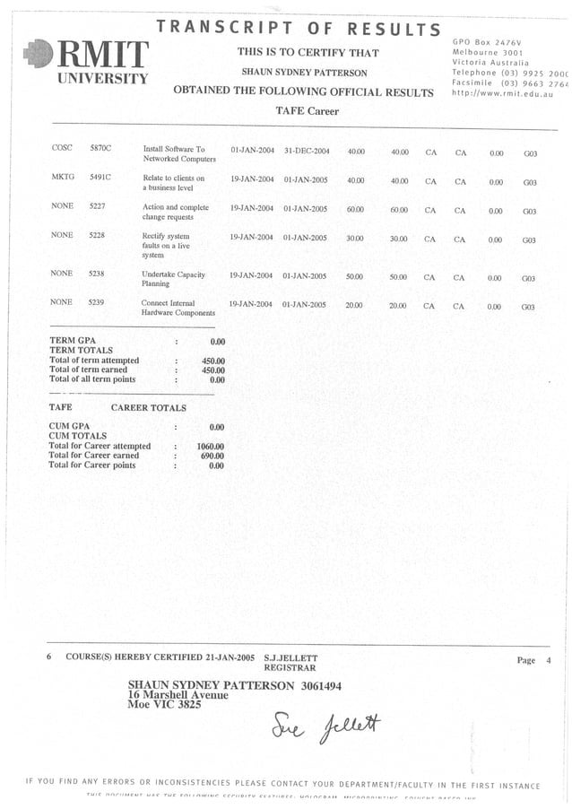RMIT CERT IV Transcript 2 | PDF