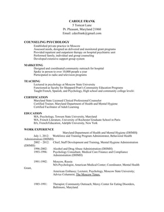 CAROLE FRANK Resume 020314 | PDF