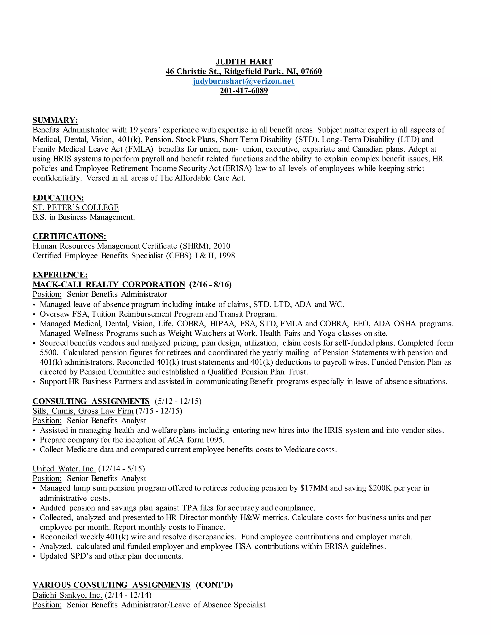 Judy Hart Benefits Professional 09-16 | DOCX