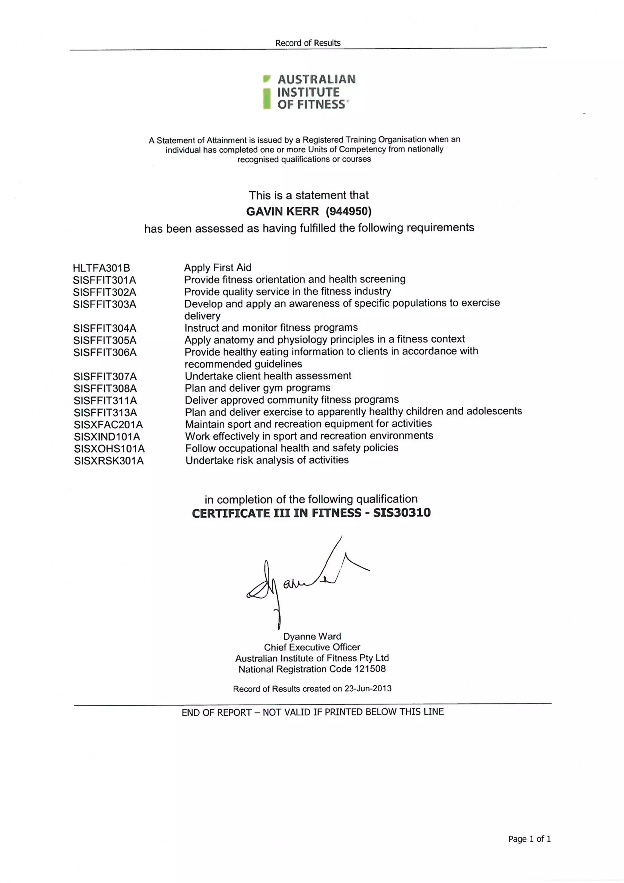 Cert III in Fitness | PDF