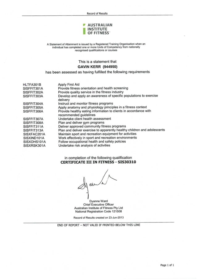 Cert III in Fitness | PDF