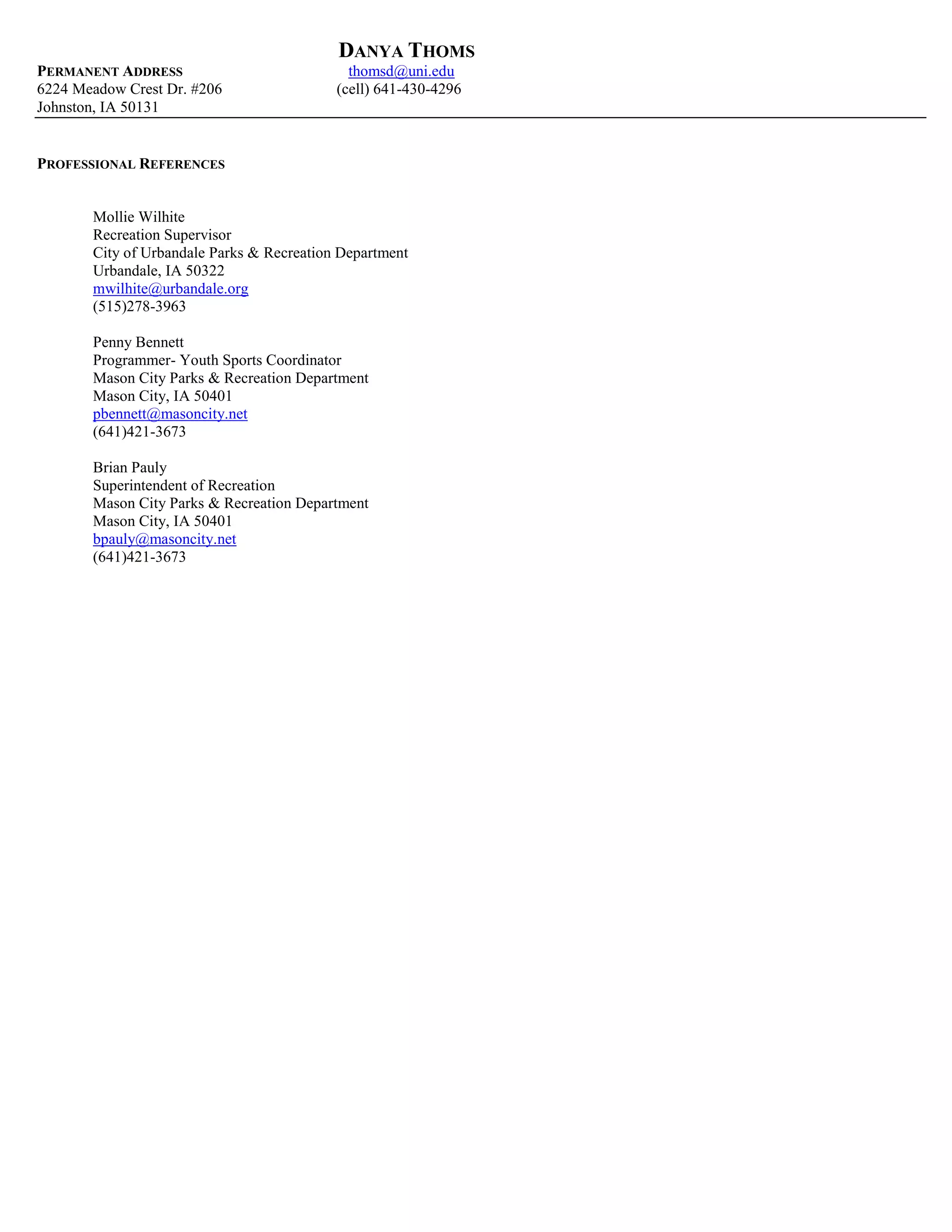 Danya Thoms References | PDF