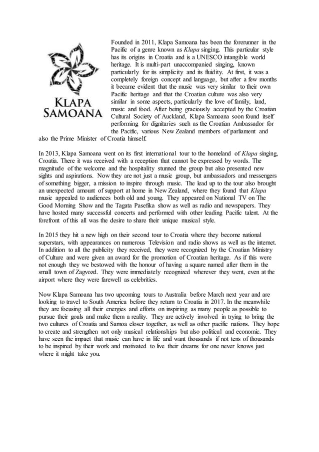 Klapa Samoana write up | DOCX | Music | Entertainment