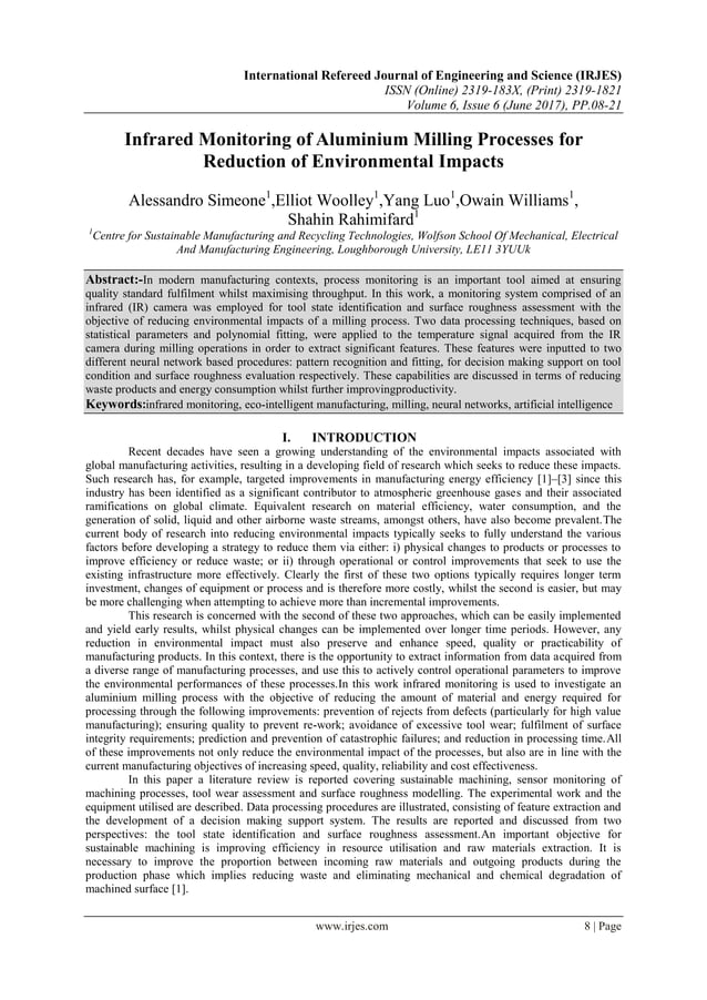 Infrared Monitoring of Aluminium Milling Processes for Reduction of Environmental Impacts | PDF