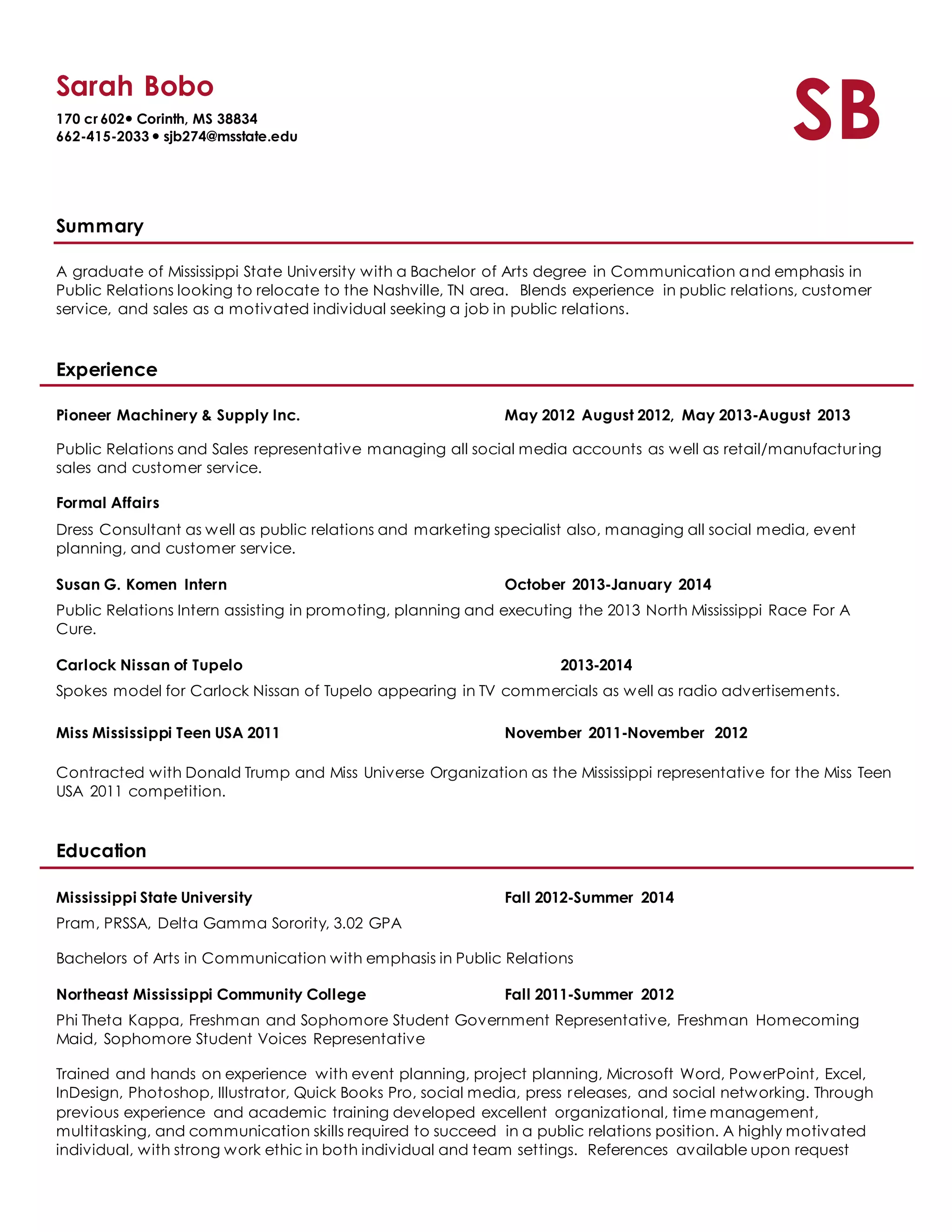 Sarah Bobo Resume Final | PDF