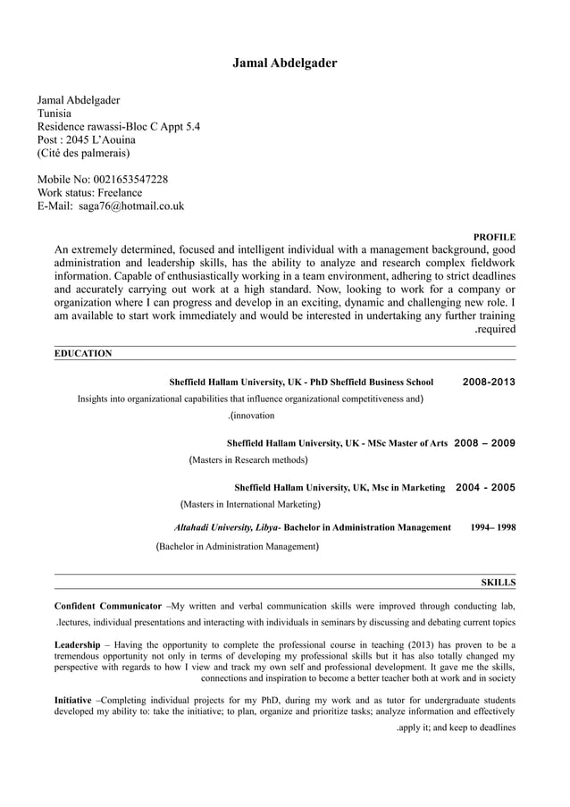 Jamal CV | DOC | Business | Business and Finance