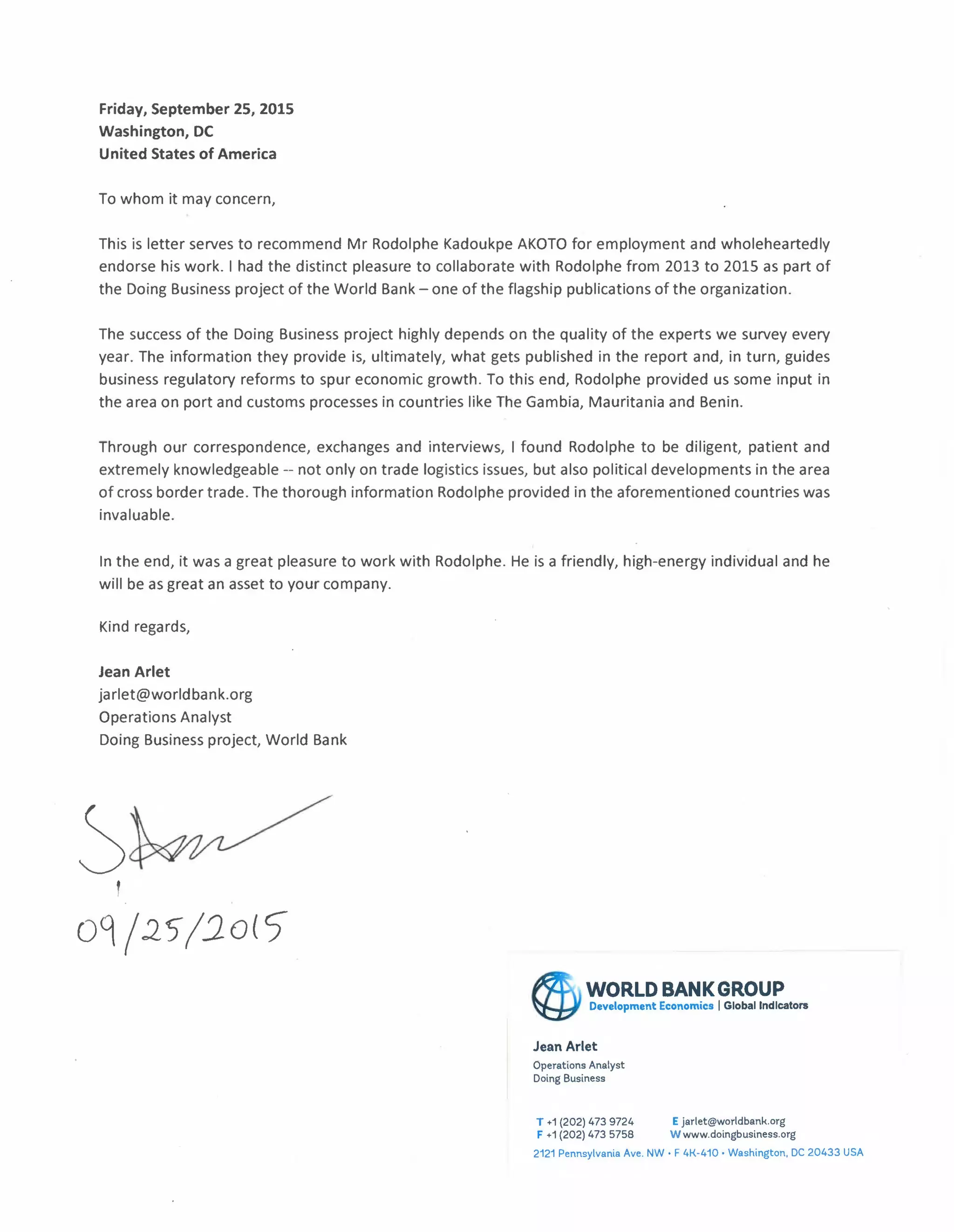 World Bank Recommendation_Letter_RA | PDF