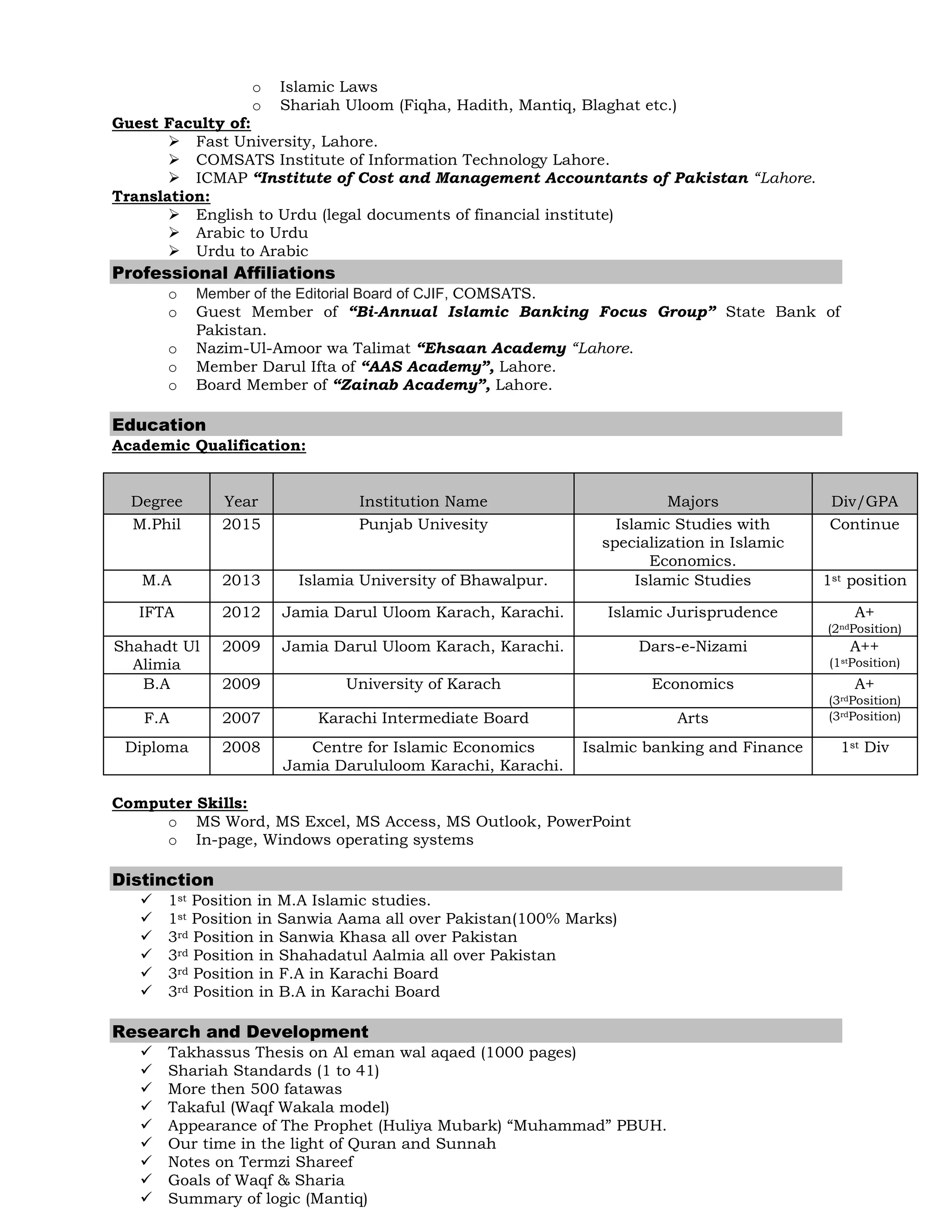 Curriculum Vitae (Mutfi Muhammad Akhlaq) | PDF