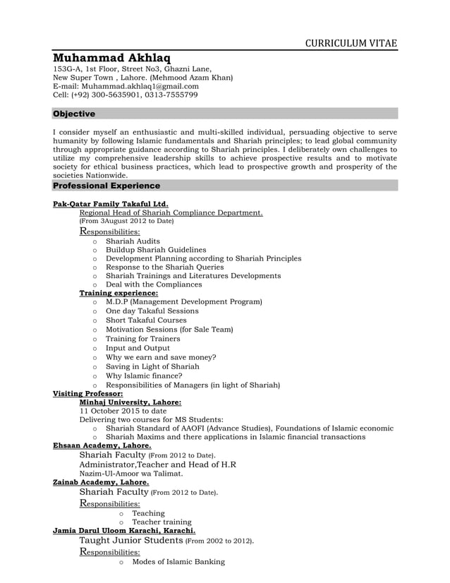 Curriculum Vitae (Mutfi Muhammad Akhlaq) | PDF