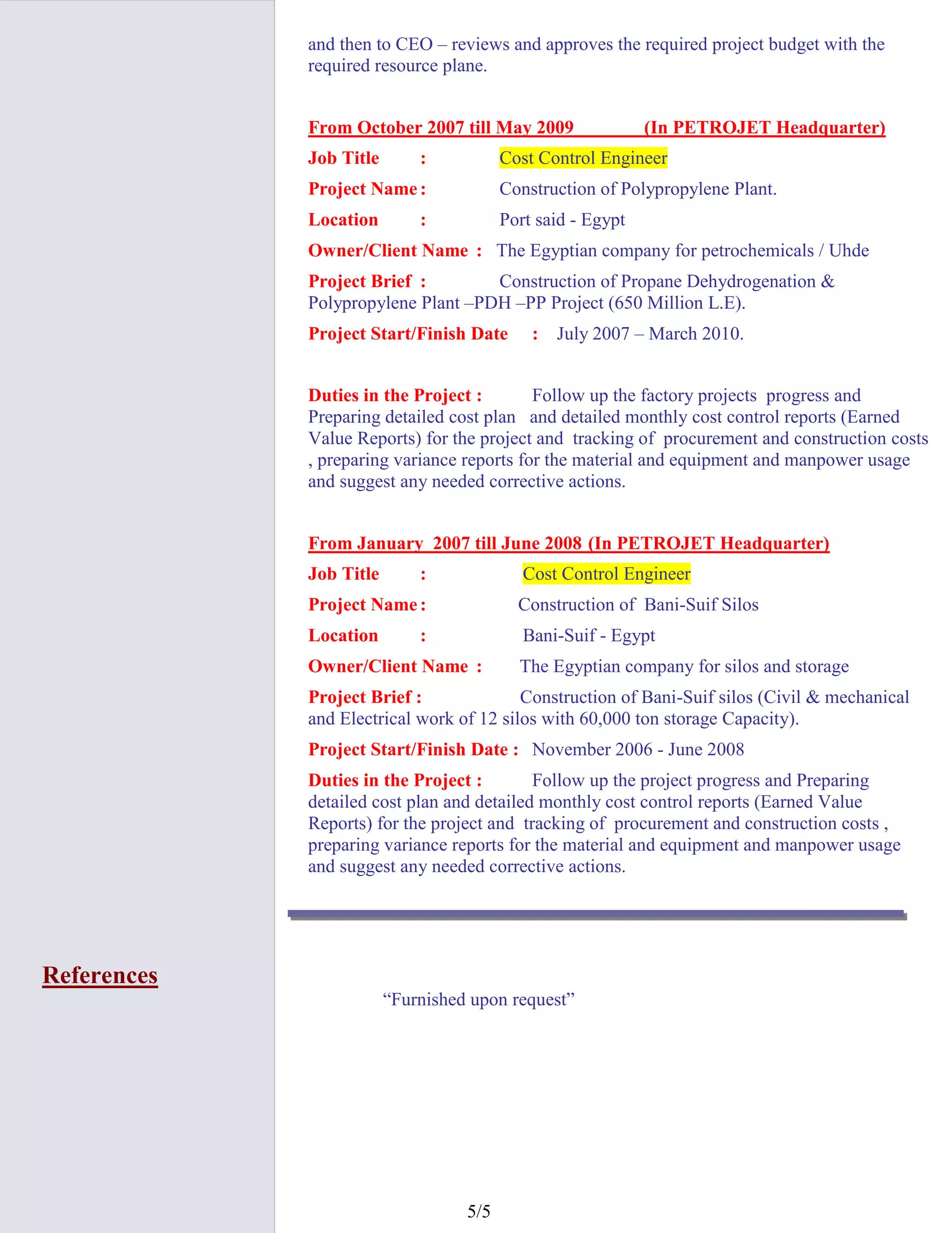 HOSSAM KHALAF - SENIOR COST CONTROL ENGINEER - Final | PDF