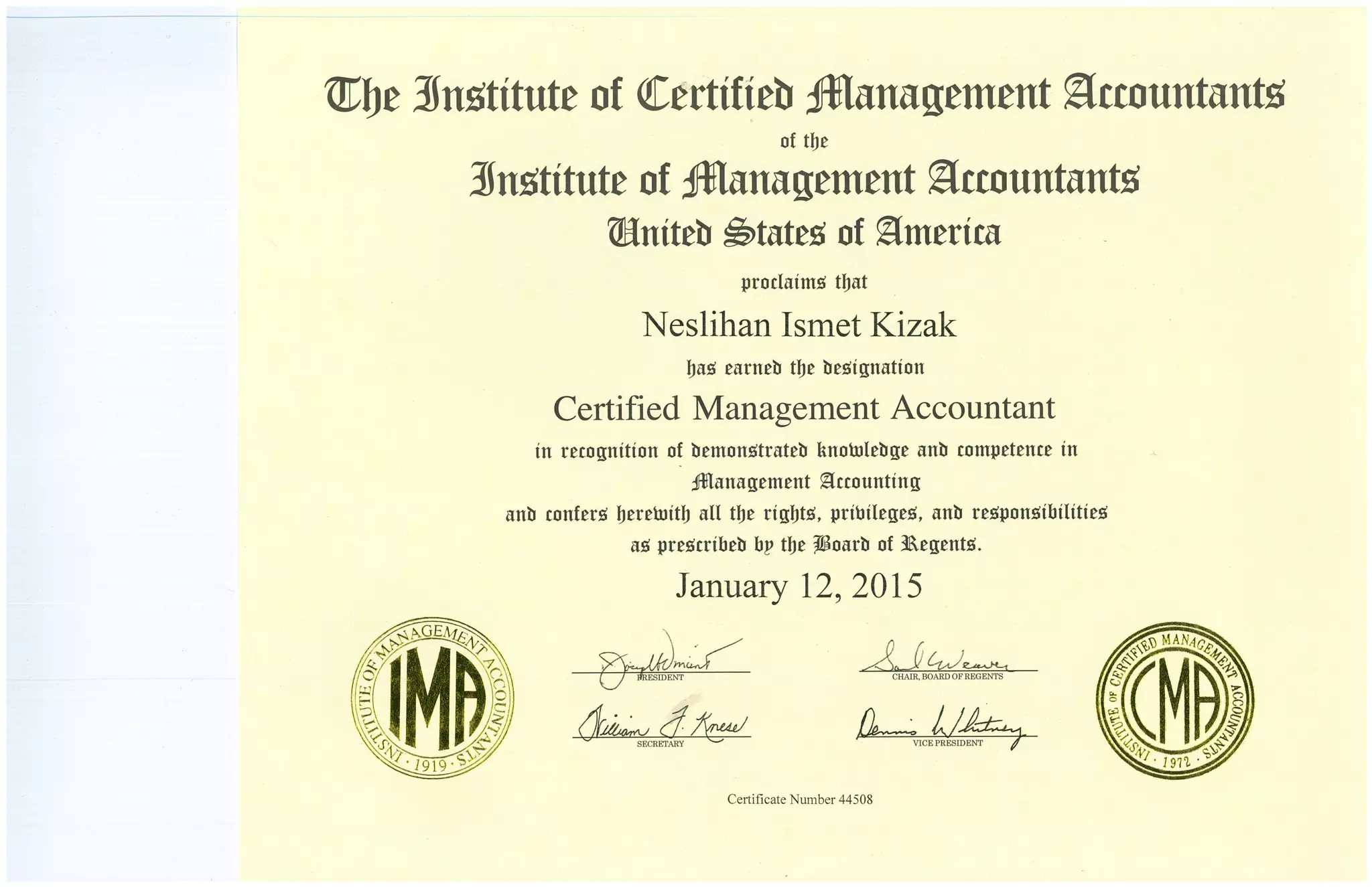 CMA CERTIFICATE-NIK JAN 12th 2015 | PPT