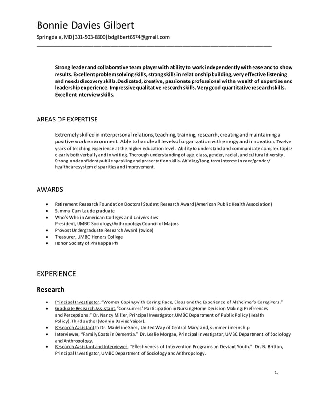 Bonnie Davies Gilbert resume2 | DOCX | Undergraduate Education ...