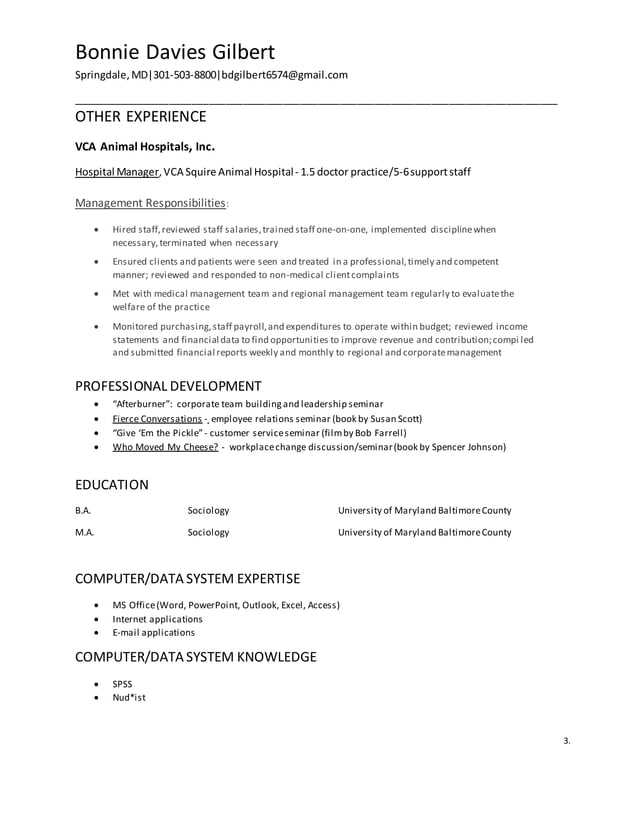 Bonnie Davies Gilbert resume2 | DOCX | Undergraduate Education ...