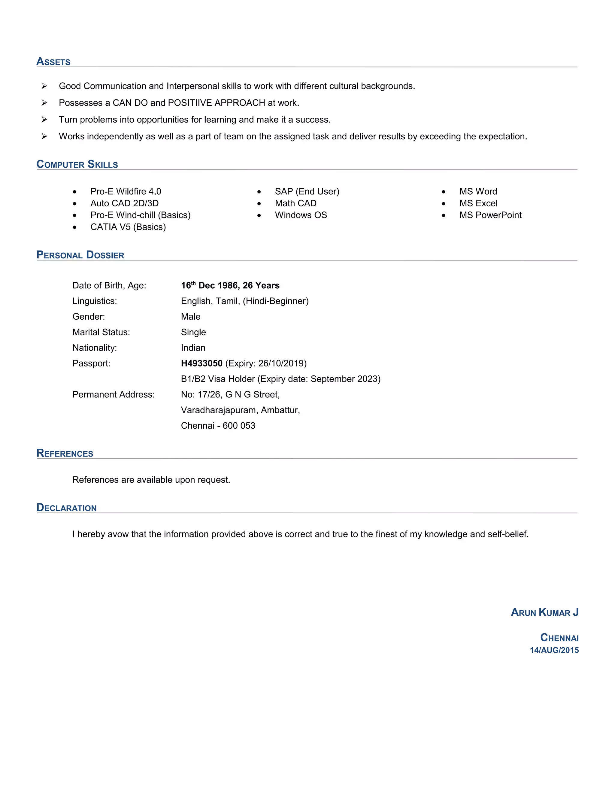 Arun Kumar J_Resume | DOC