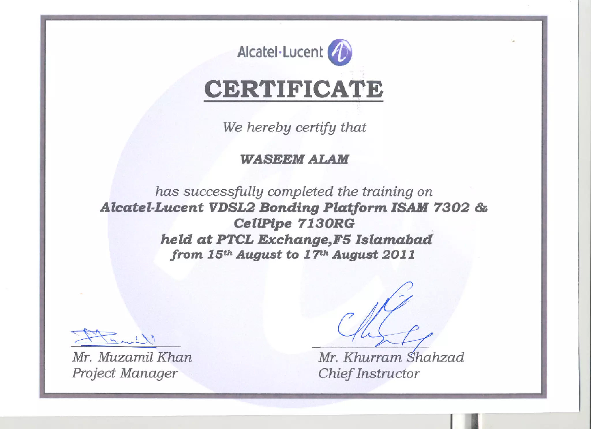 VDLS2 ALU Certificate | PDF