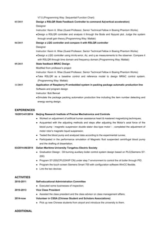 Haocheng Sun's resume | PDF | Radio Control | Hobbies & Interests