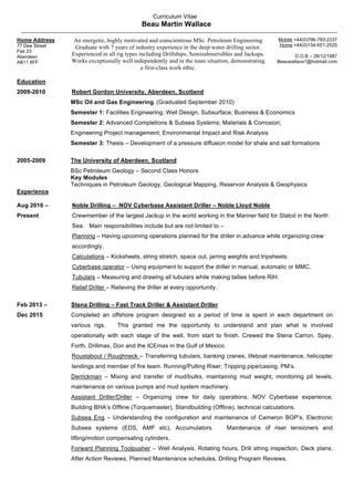 Beau M Wallace Curriculum Vitae | PDF | Scuba Diving | Extreme Sports