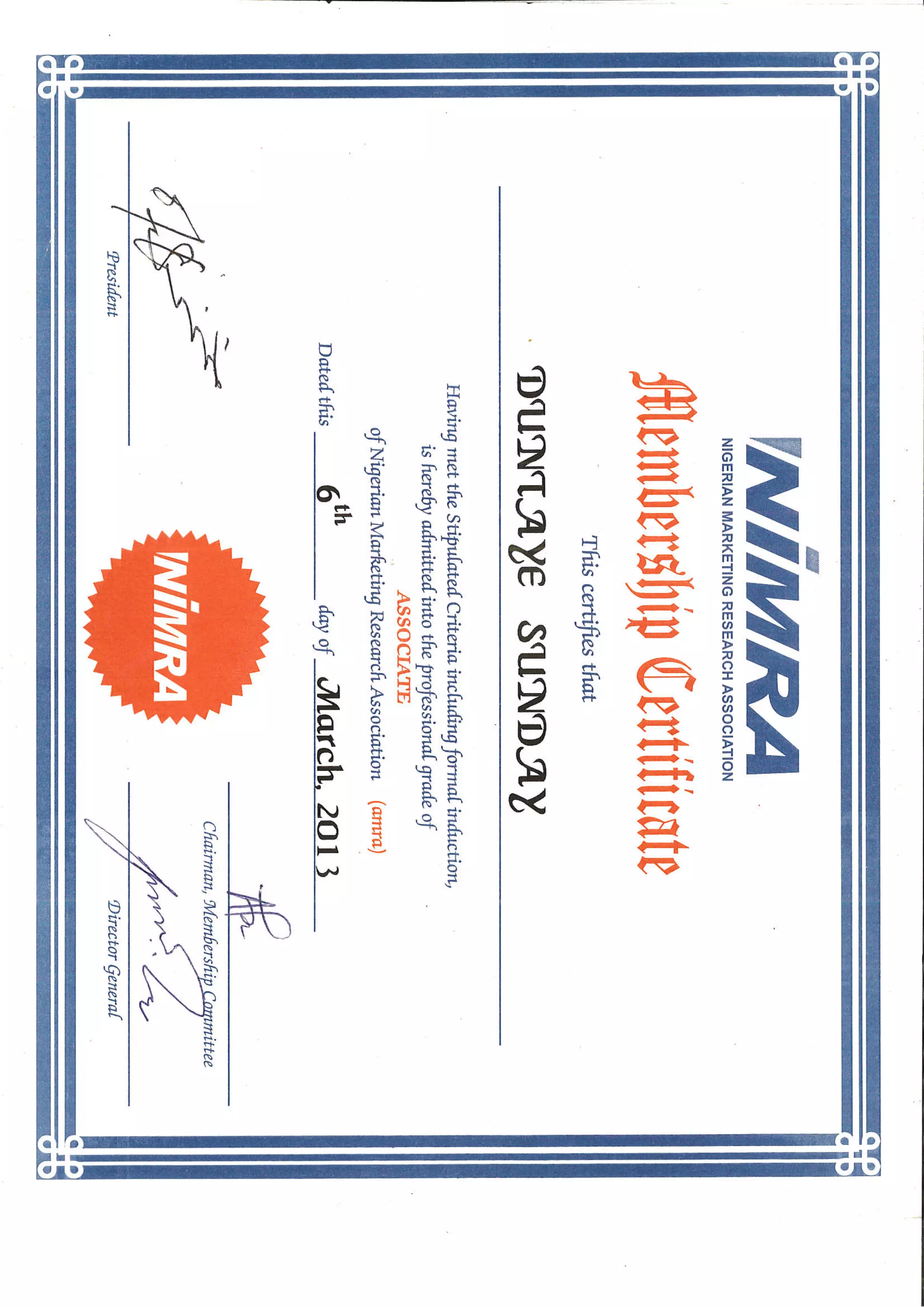 Membership Certificate (NIMRA) | PDF | Certified Pre-Owned Cars | Auto Type