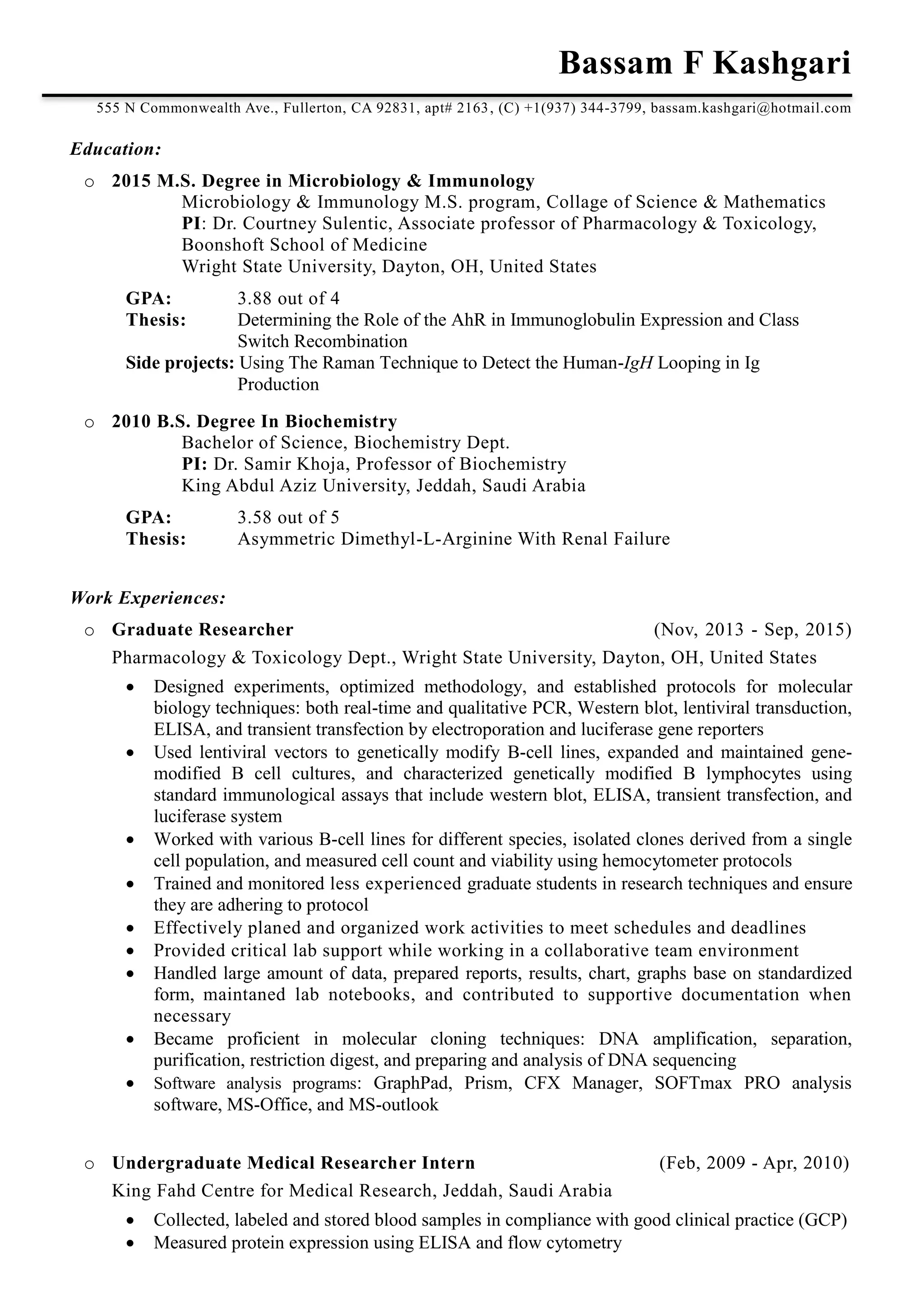 Bassam F Kashgari Resume Fred Hutch pdf | PDF | Genetics | Science