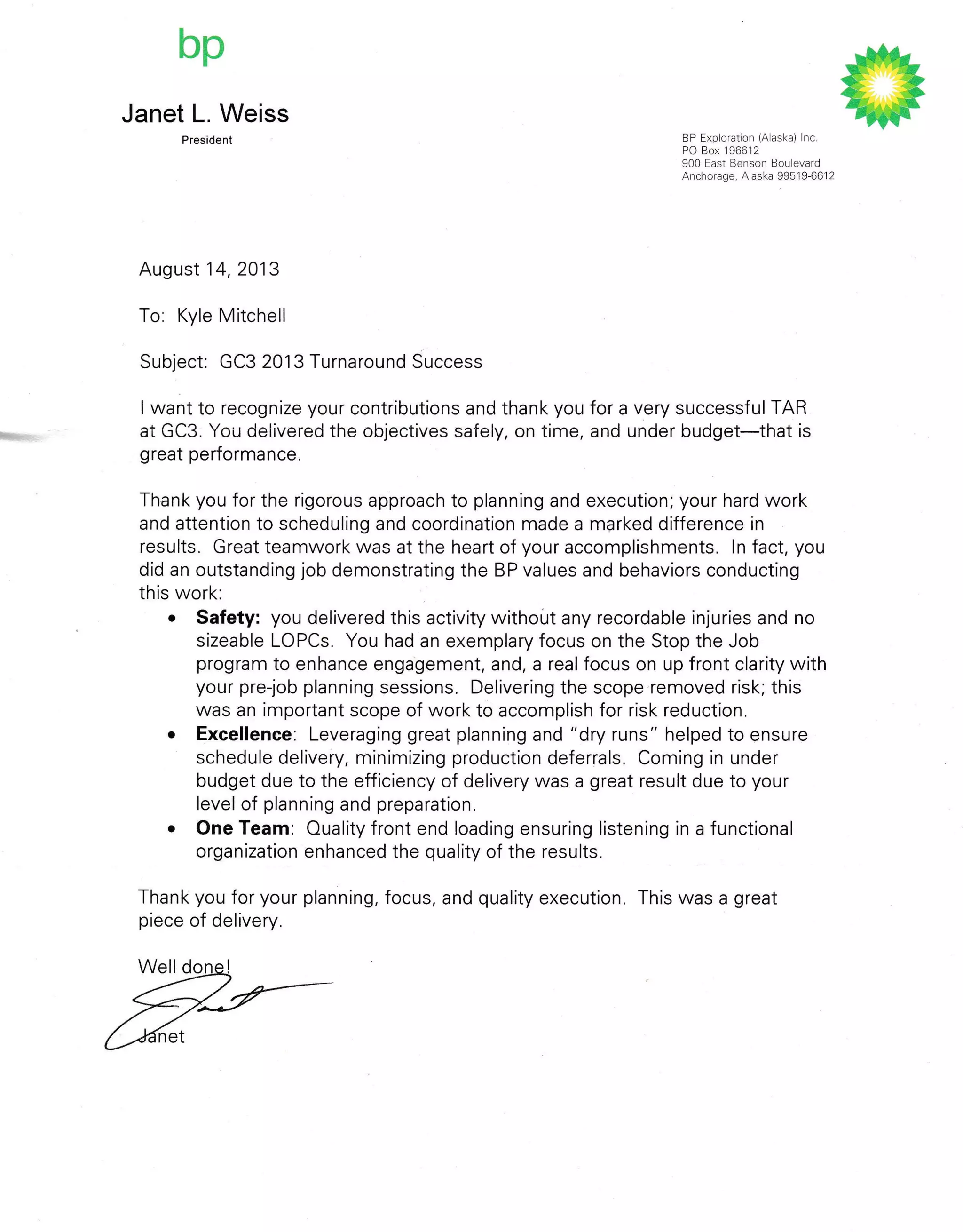 Letter From BP Pres Janet Weiss | PDF