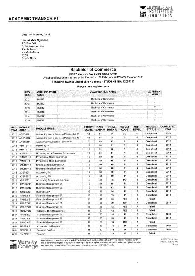 Varsity College Lindokuhle Ngubane 12007337 Transcript varsity-college-lindokuhle-ngubane-12007337-transcript