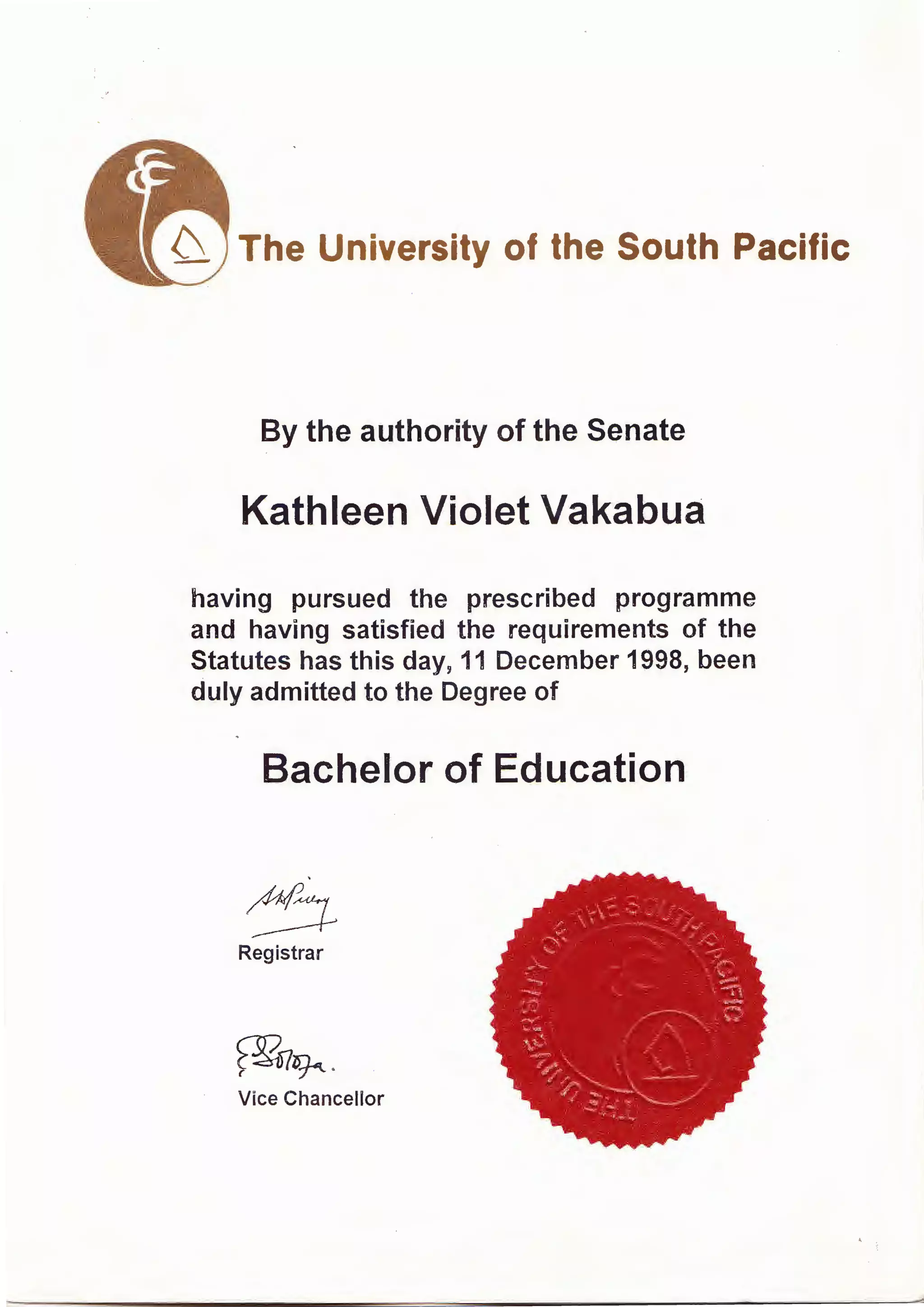 Bachelor of Education _ KATHLEEN VAKABUA | PDF