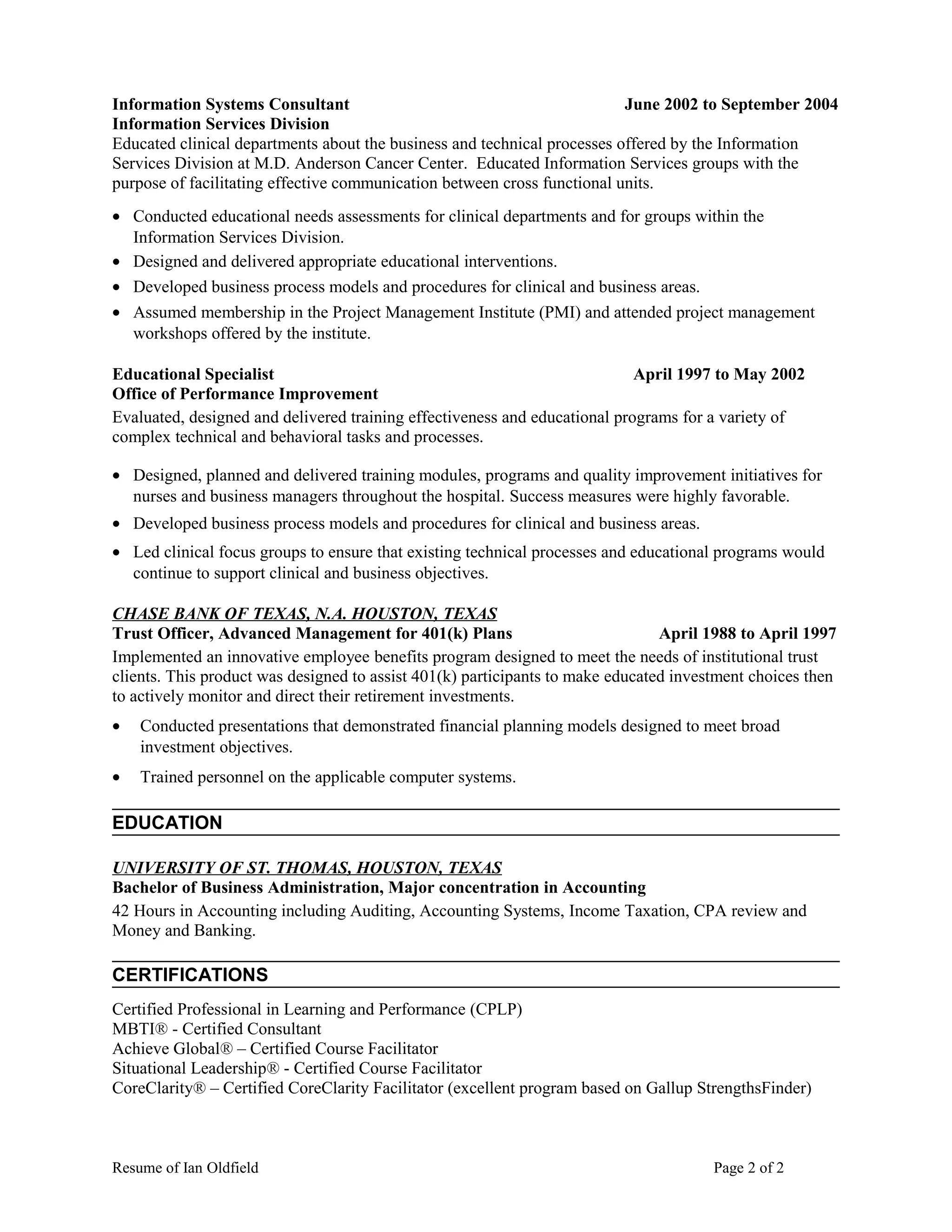 Resume of Ian Oldfield - 2015 | DOC