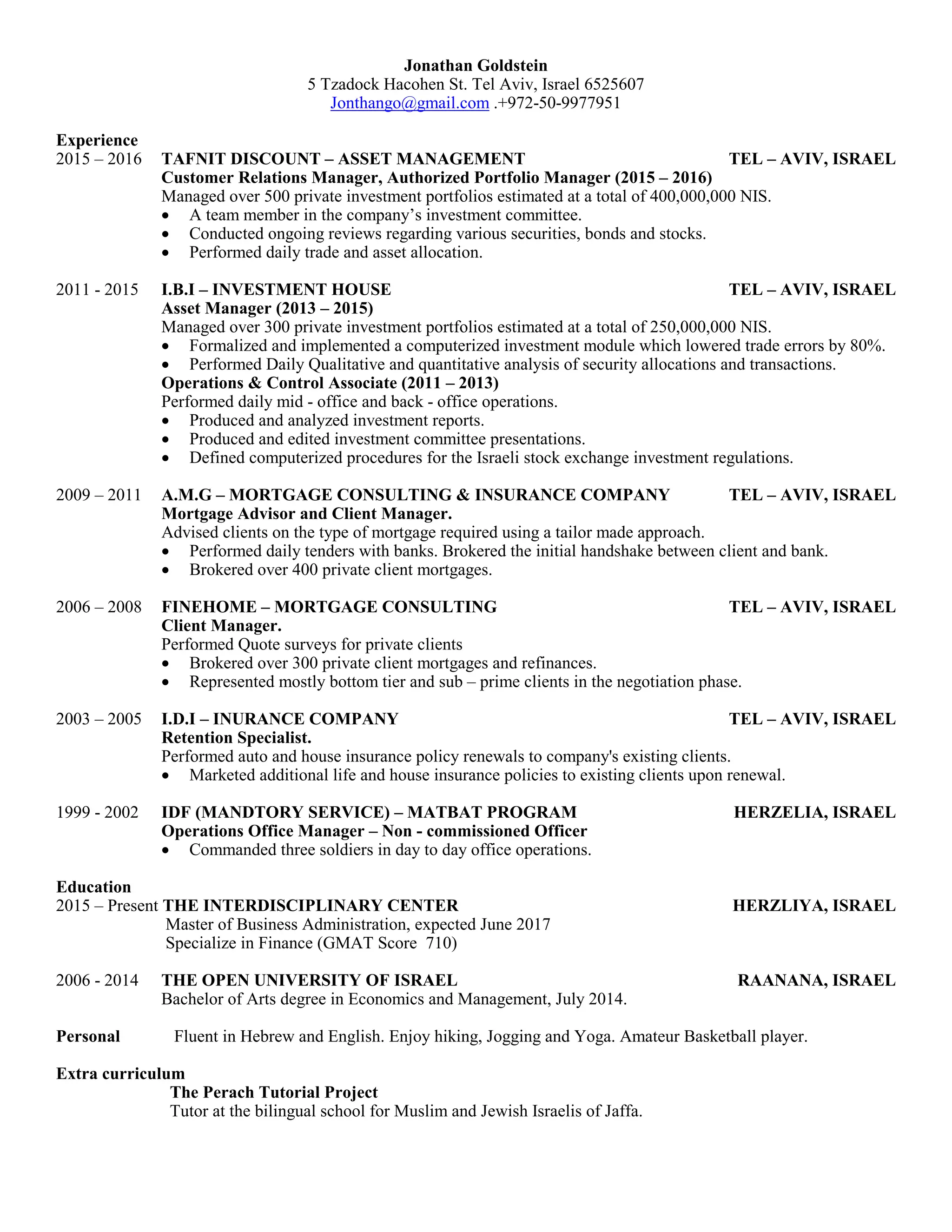 CV Jonathan Goldstein | PDF