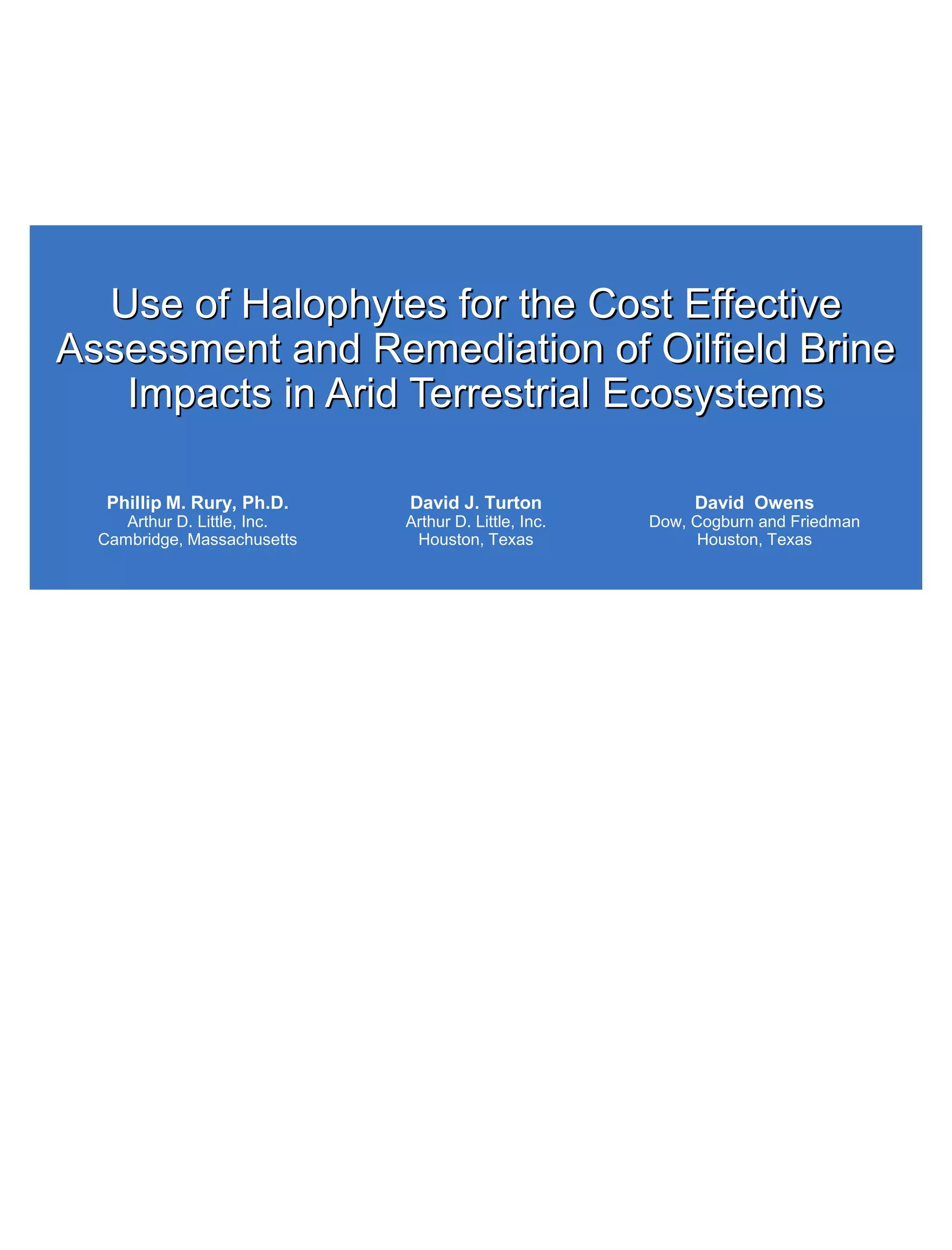 Halophytes for Oilfield Remediation | PDF