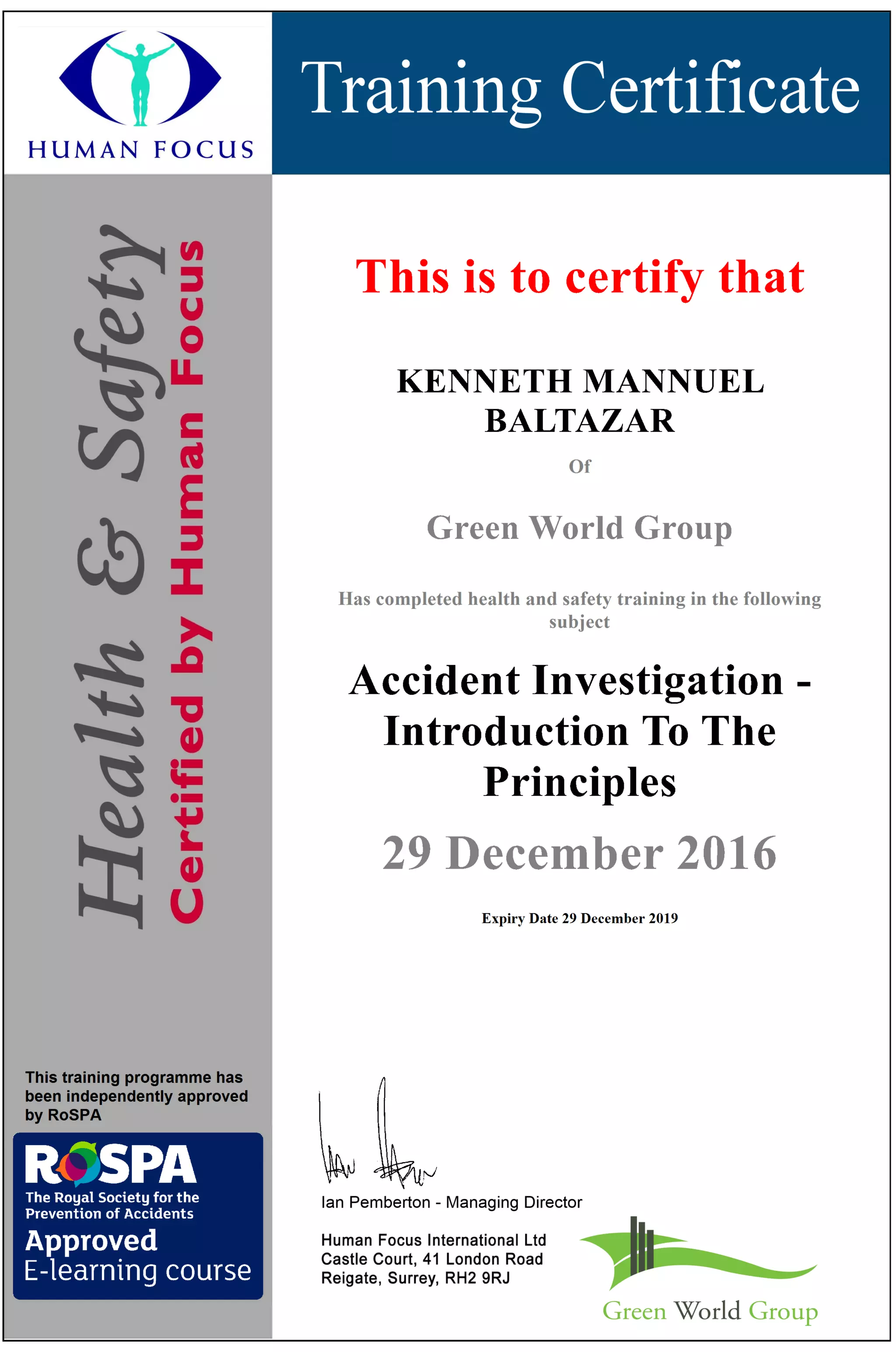KENNETH MANUEL BALTAZAR - Accident Investigation - Introduction To The ...