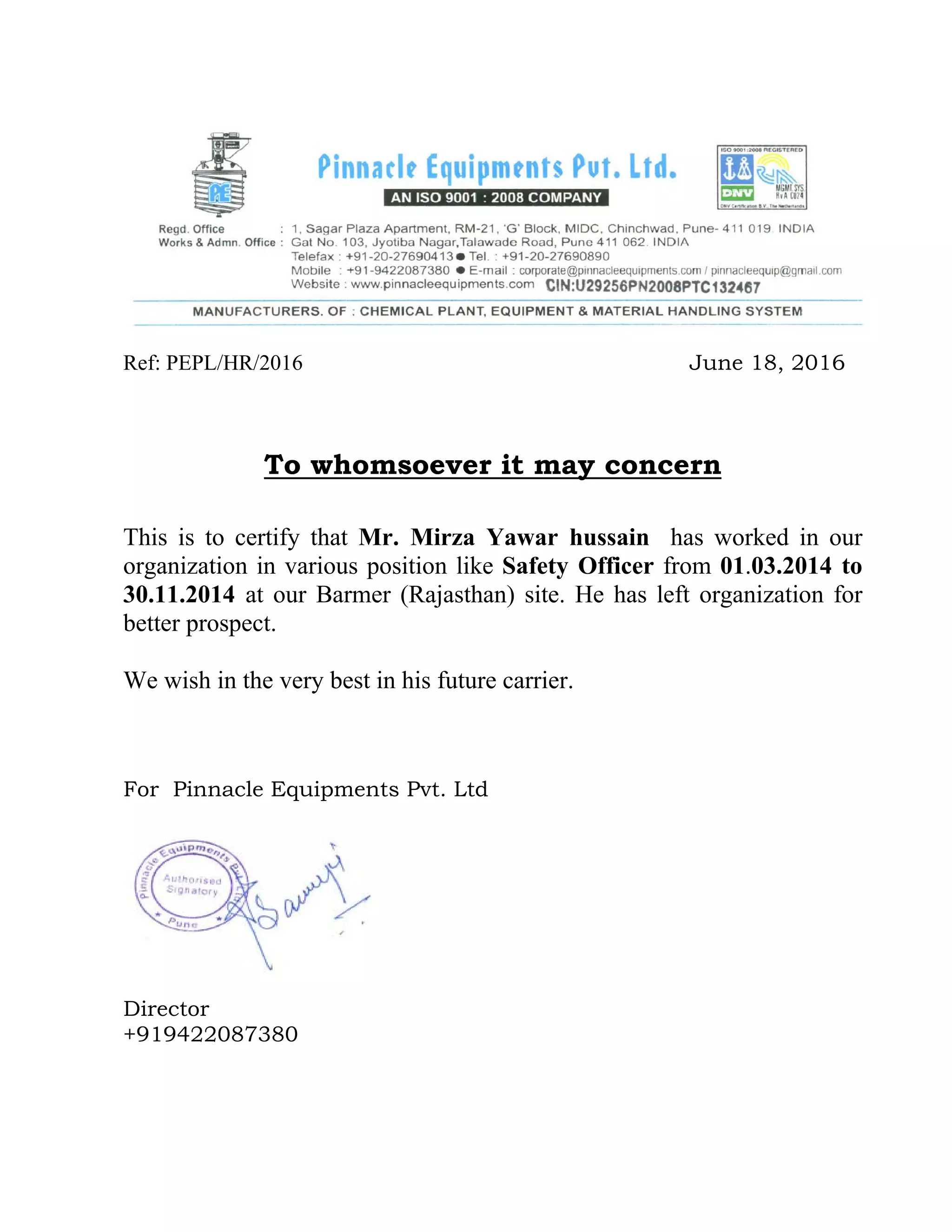 PINNACLE EXP LETTER | PDF