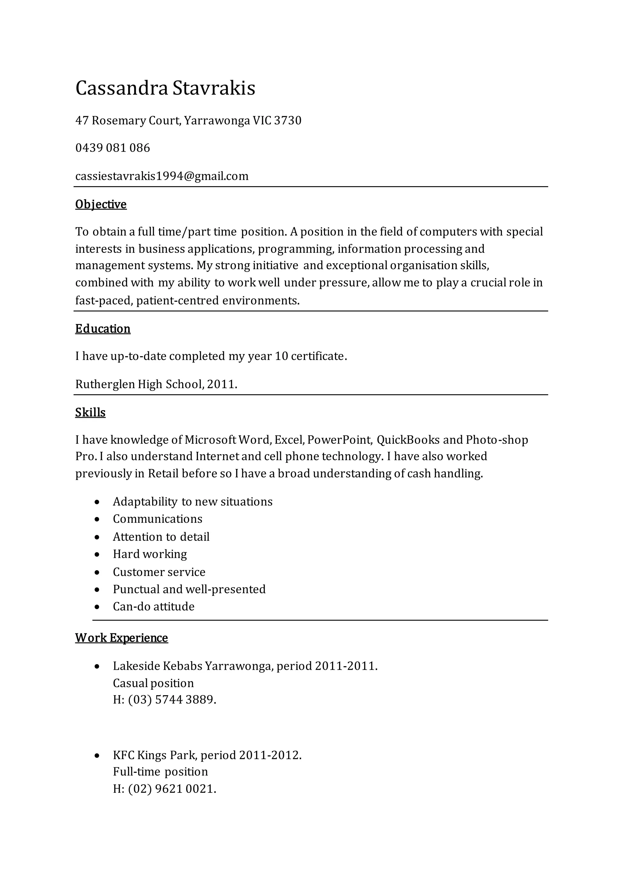 CASSIES FINAL RESUME | PDF