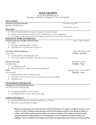 alex Resume (1) | DOCX | College Education | Education