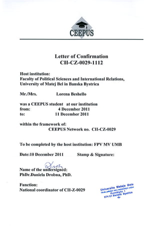 Matej Bel Certification | PDF