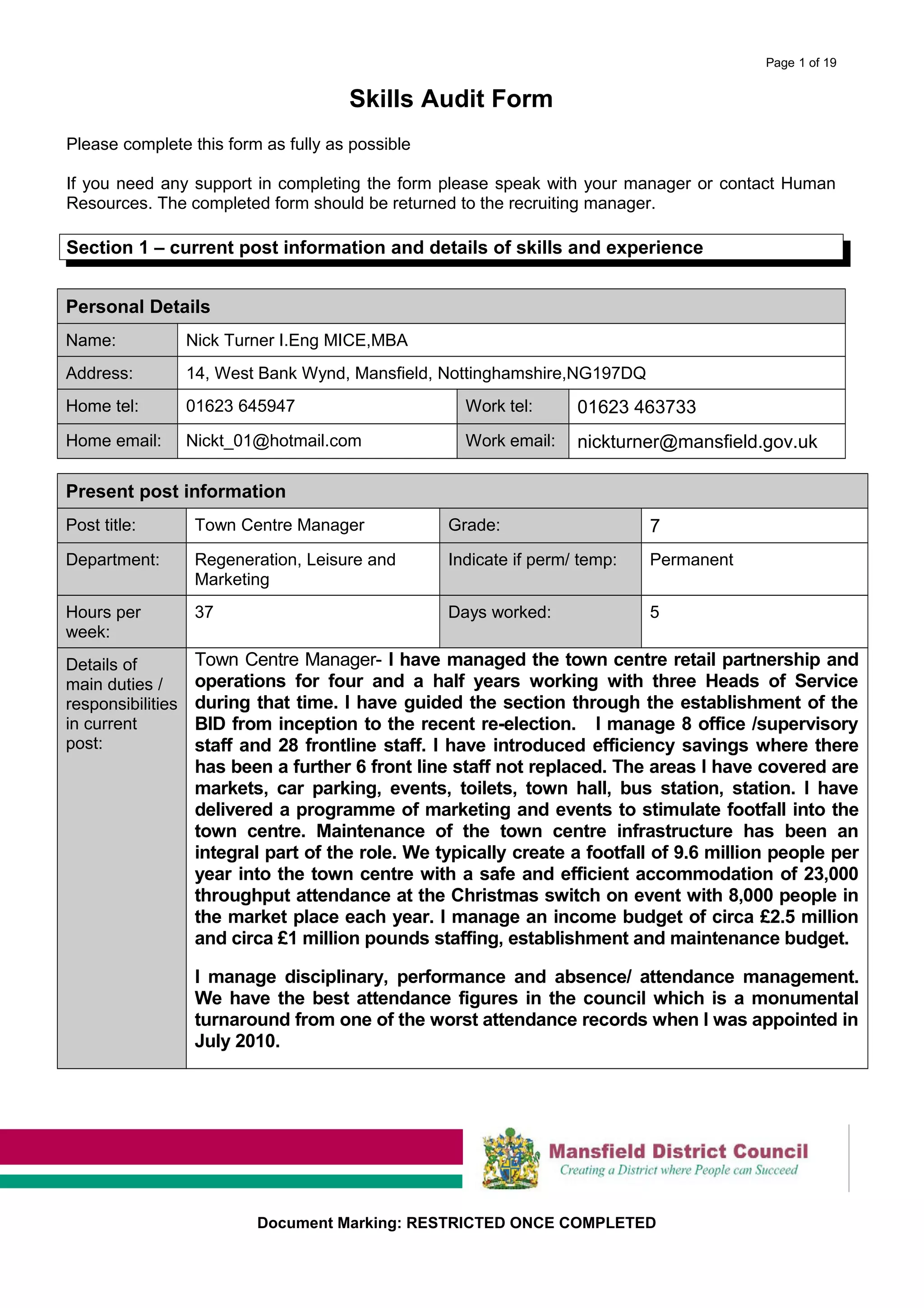 Skills Audit Form November 20 1 Pdf 