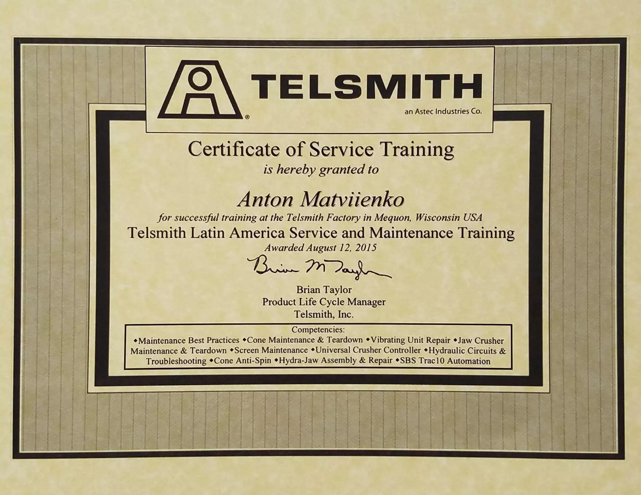 Telsmith Training Certificate | PDF | Vocational Training | Careers