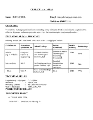 Ravinder_CV | DOC | Programming Languages | Computing