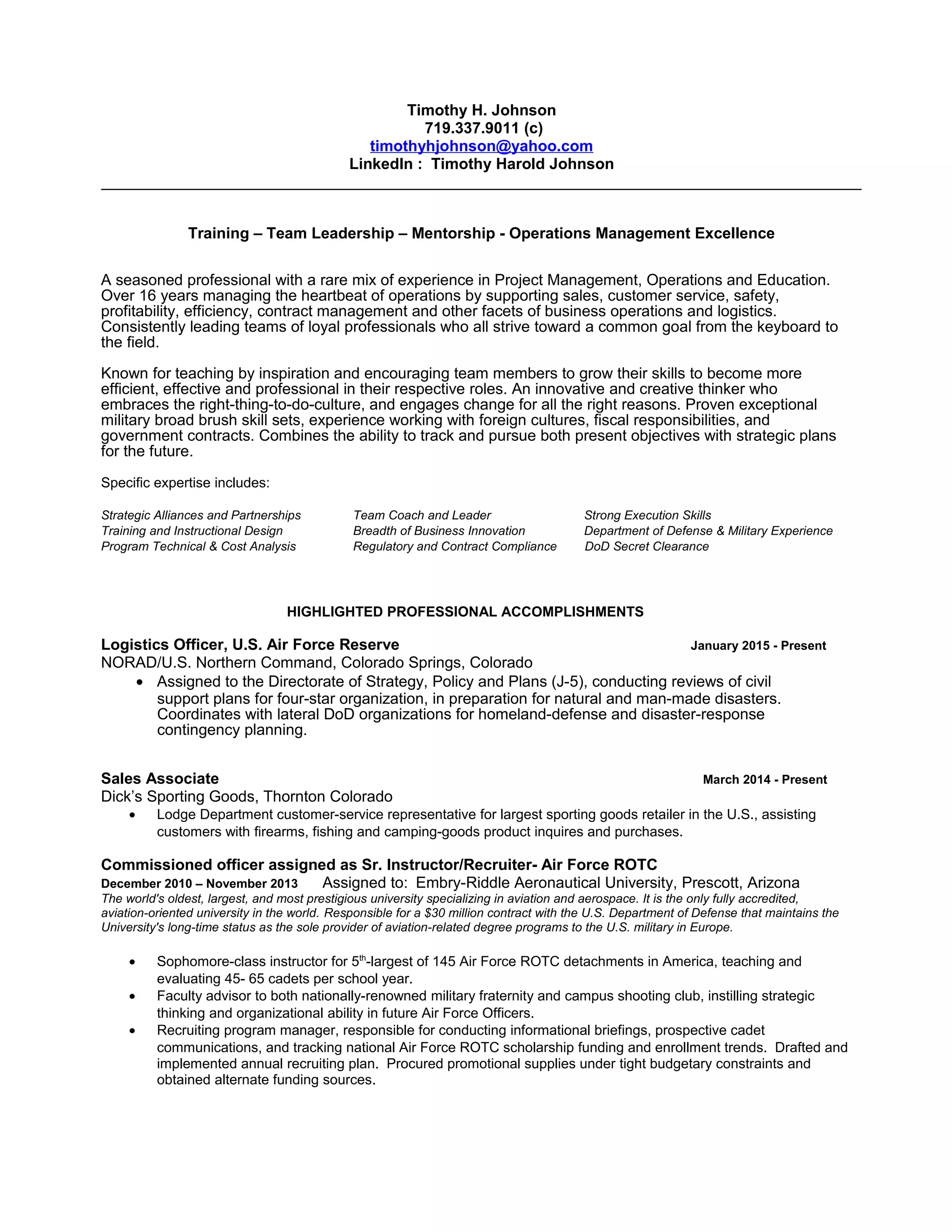 Timothy H. Johnson resume March 2016 | PDF