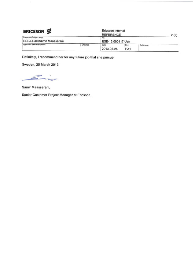 Interim Reference letter for Ahlem Bouarfa | PDF