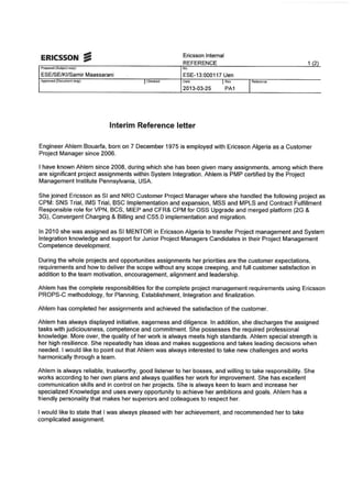 Interim Reference letter for Ahlem Bouarfa | PDF