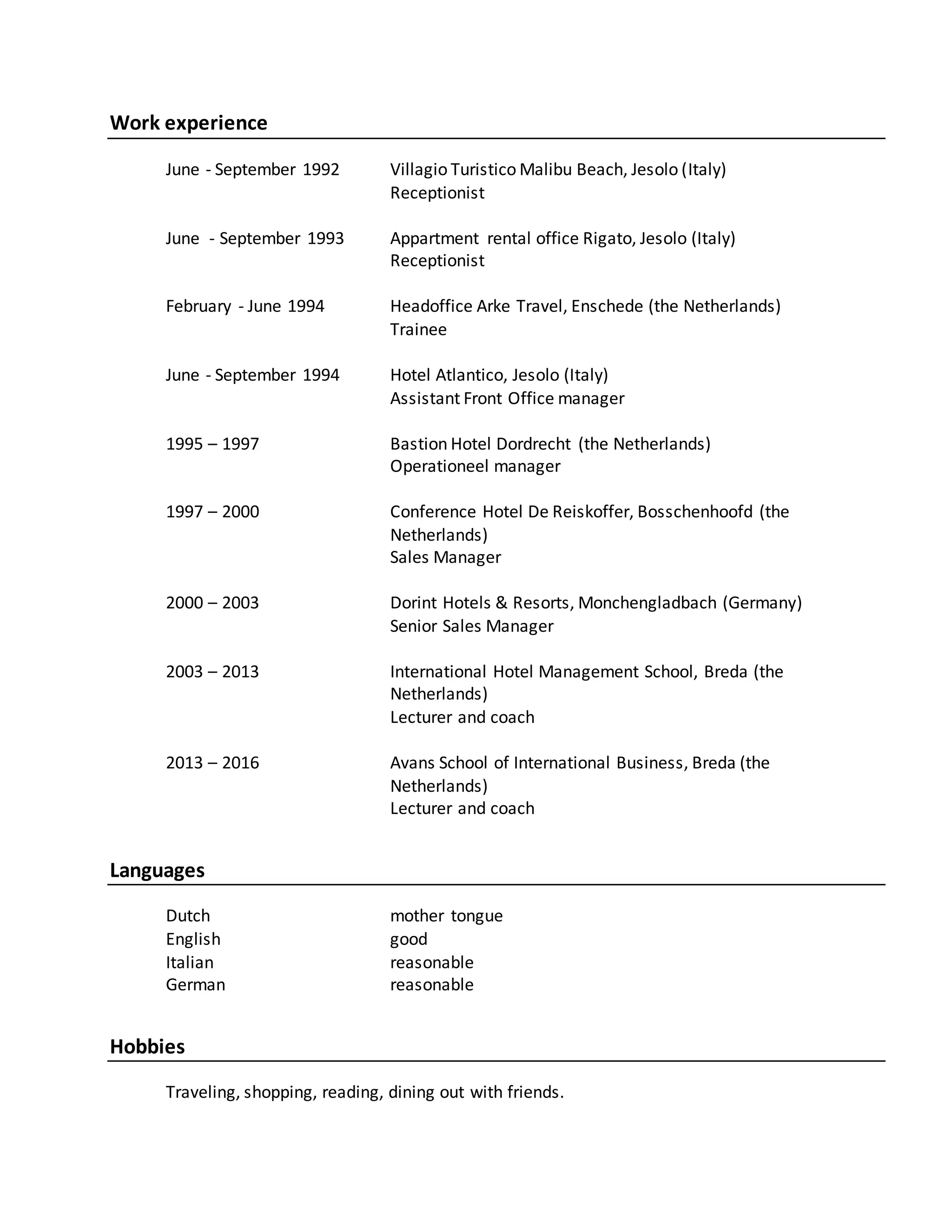 Curriculum Vitae Wendy van Dijk | PDF