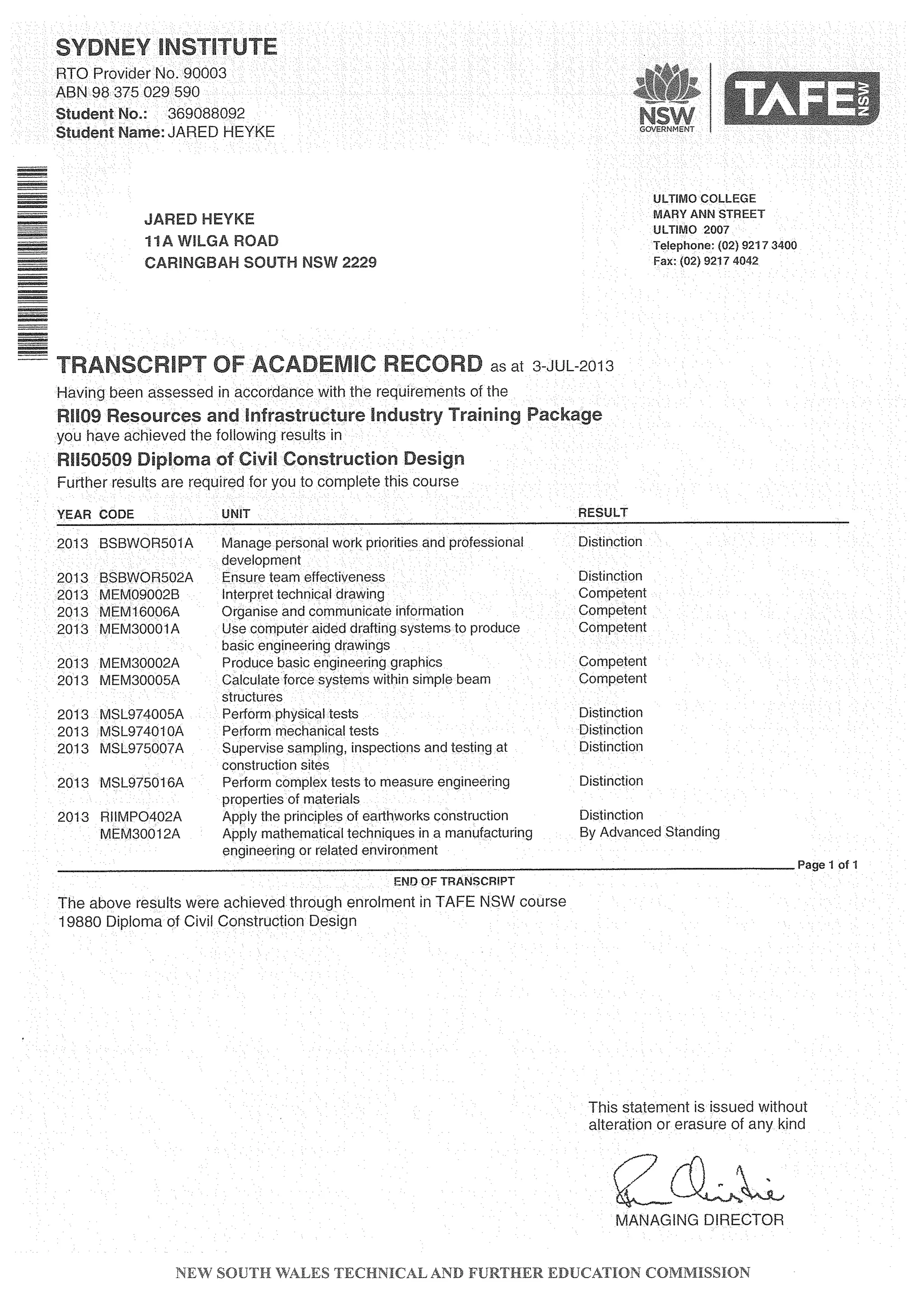 TAFE Results July 13 | PDF