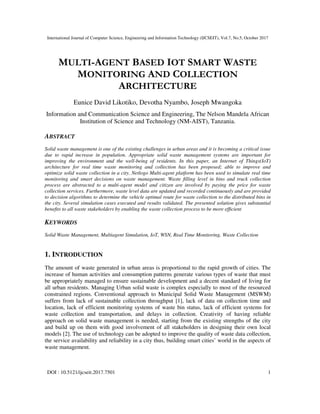 MULTI-AGENT BASED IOT SMART WASTE MONITORING AND COLLECTION ARCHITECTURE | PDF