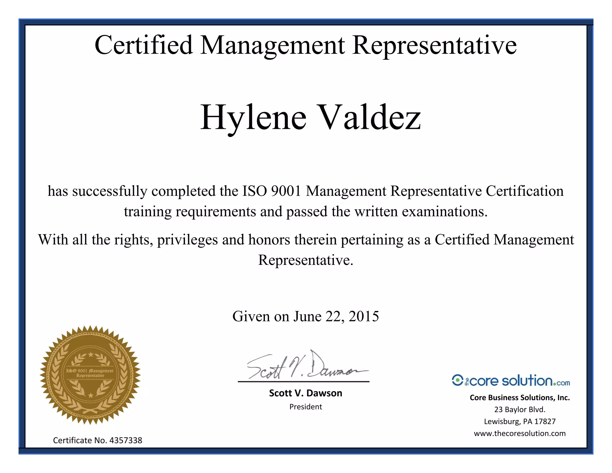Management Representative Certificate | PPT