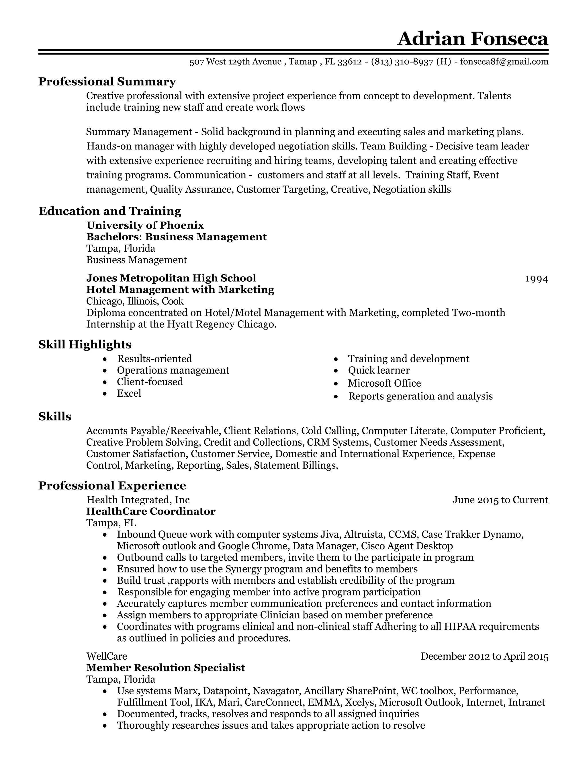 Adrian Fonseca Resume 1 (2) | PDF